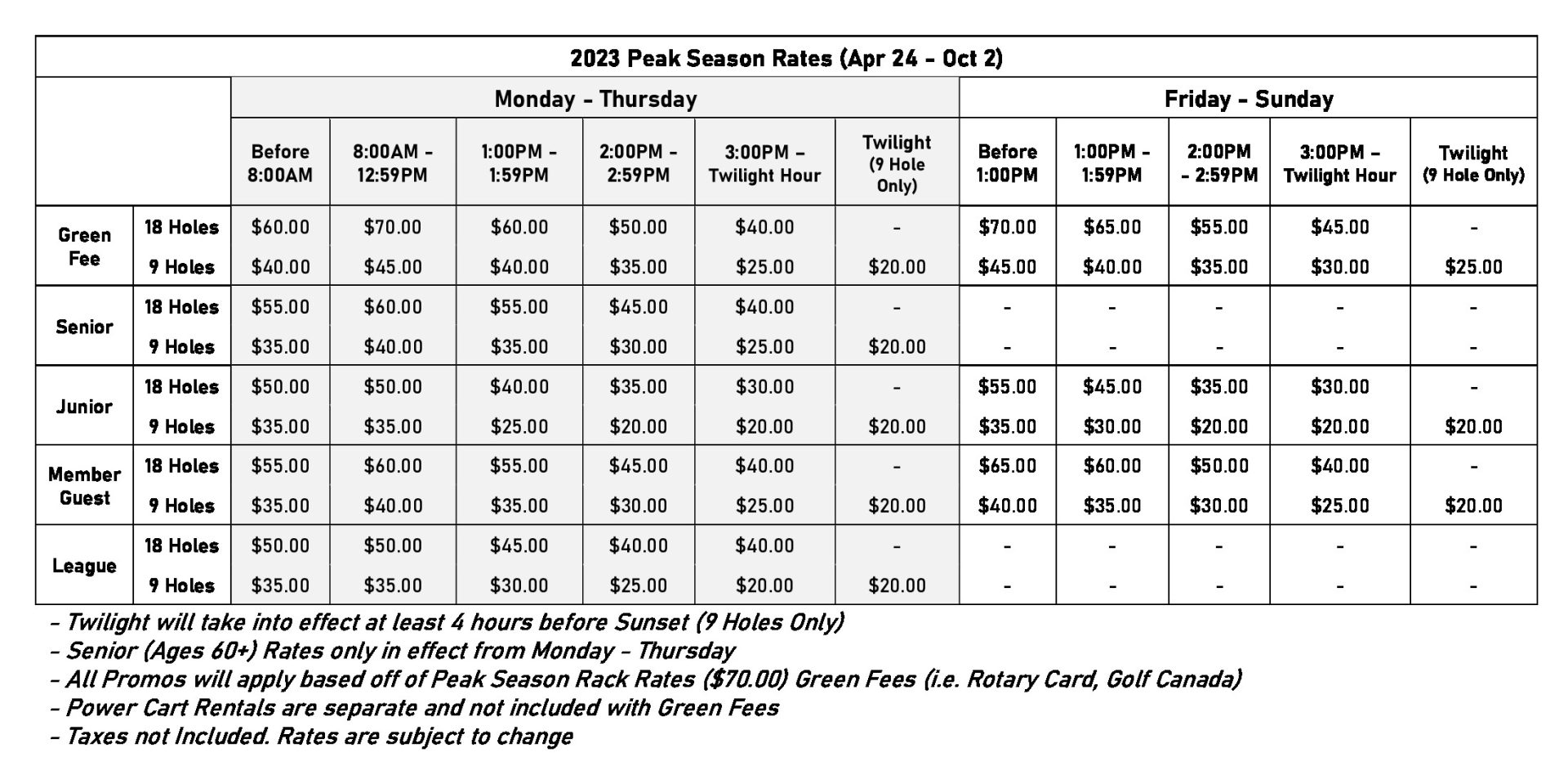 Green Fees – Eaglepoint Golf Resort